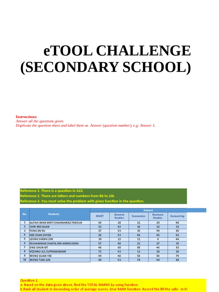 Sample Question Etool (Excel) - Secondary | PDF | Embedded Linux ...