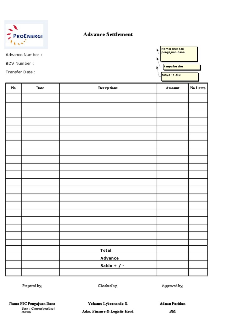 Advance Settlement Form Details | PDF