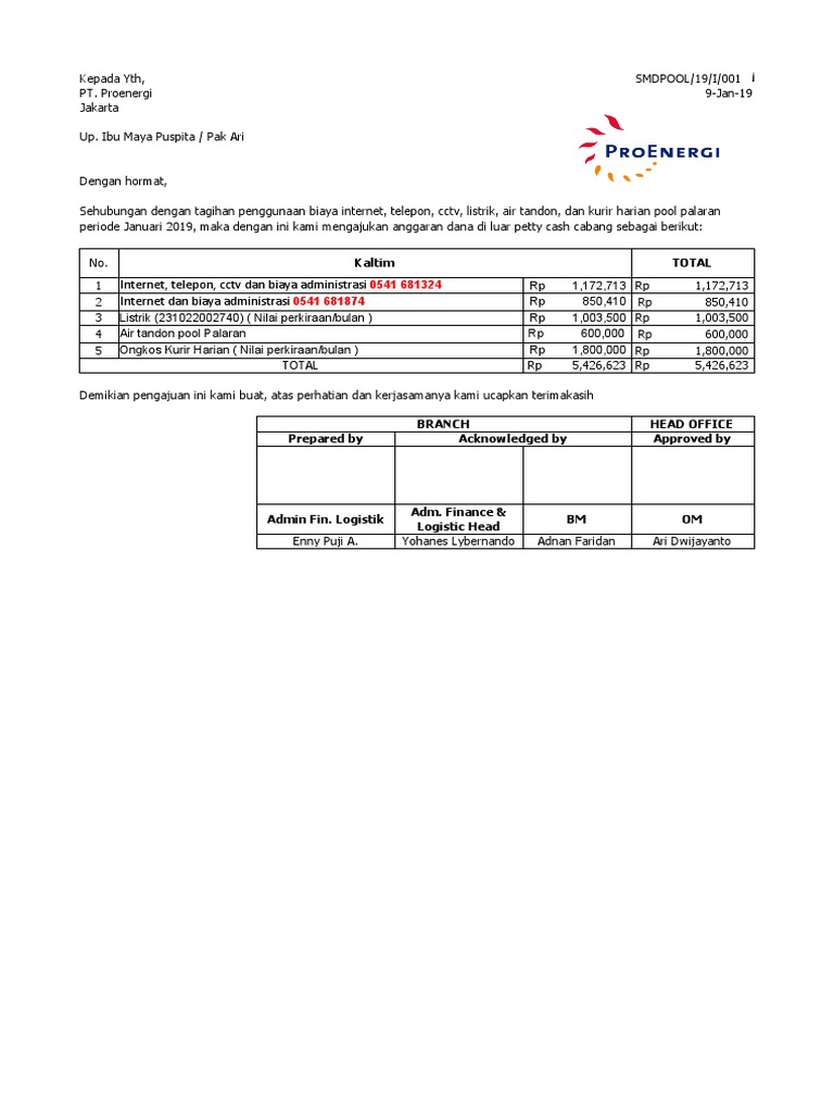Contoh Pengajuan Dana | PDF