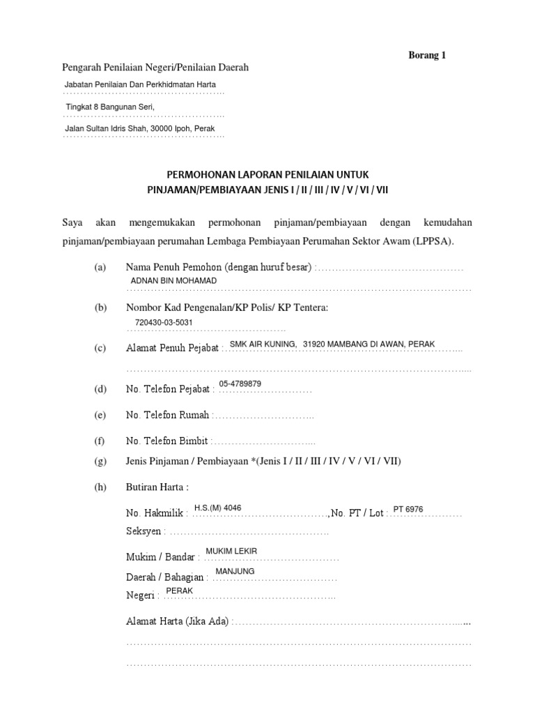 Borang 1 Borang Permohonan Laporan Penilaian PDF | PDF | Game ...