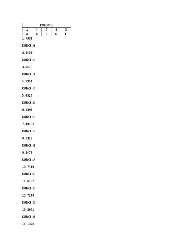 Tes Kecermatan Angka Hilang | PDF