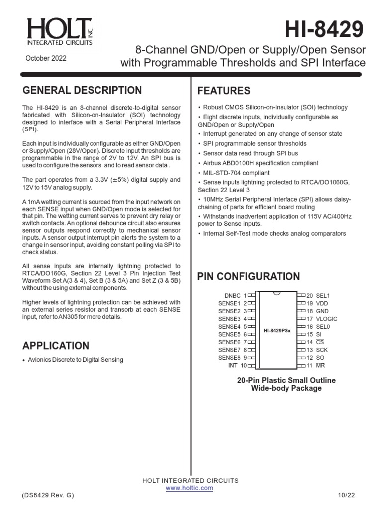 8-Channel GND/Open or Supply/Open Sensor With Programmable Thresholds ...