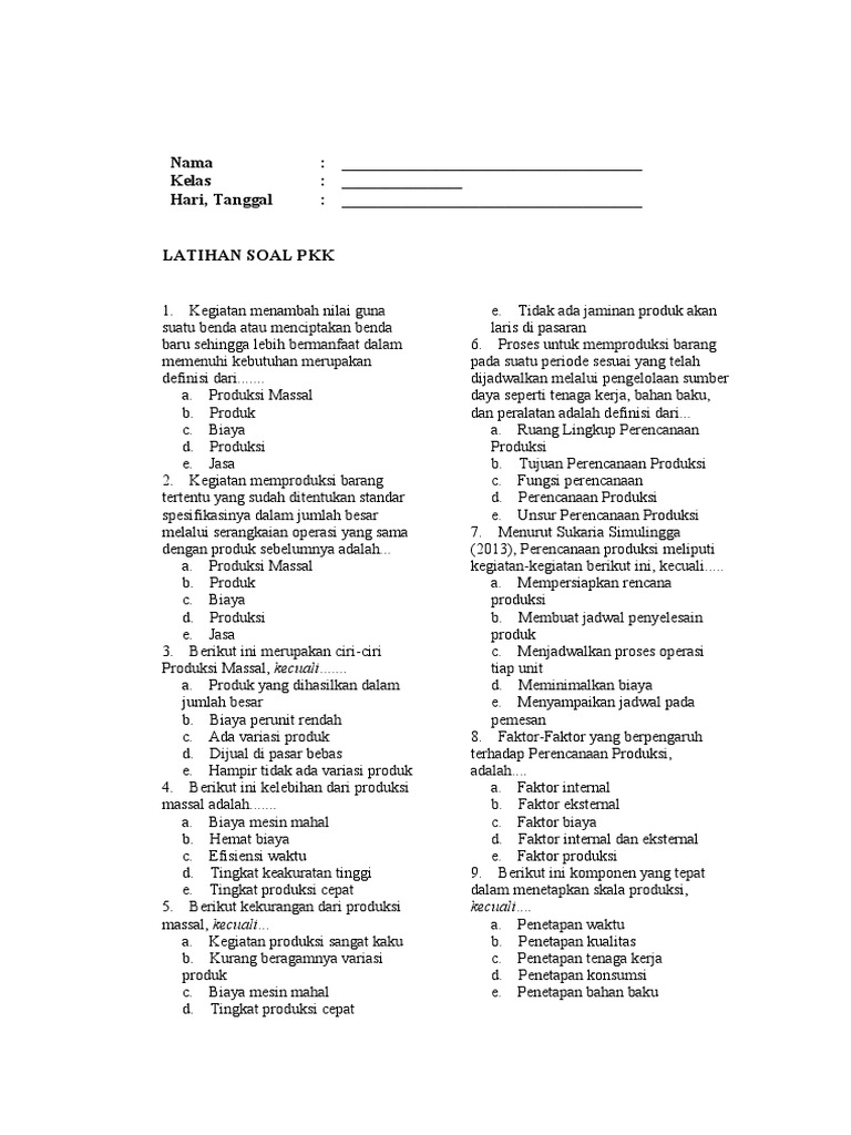 Latihan Soal PKK | PDF