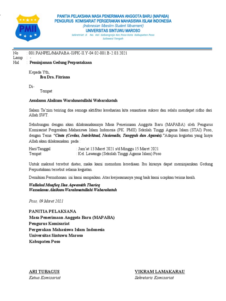 Surat Peminjaman Tempat | PDF