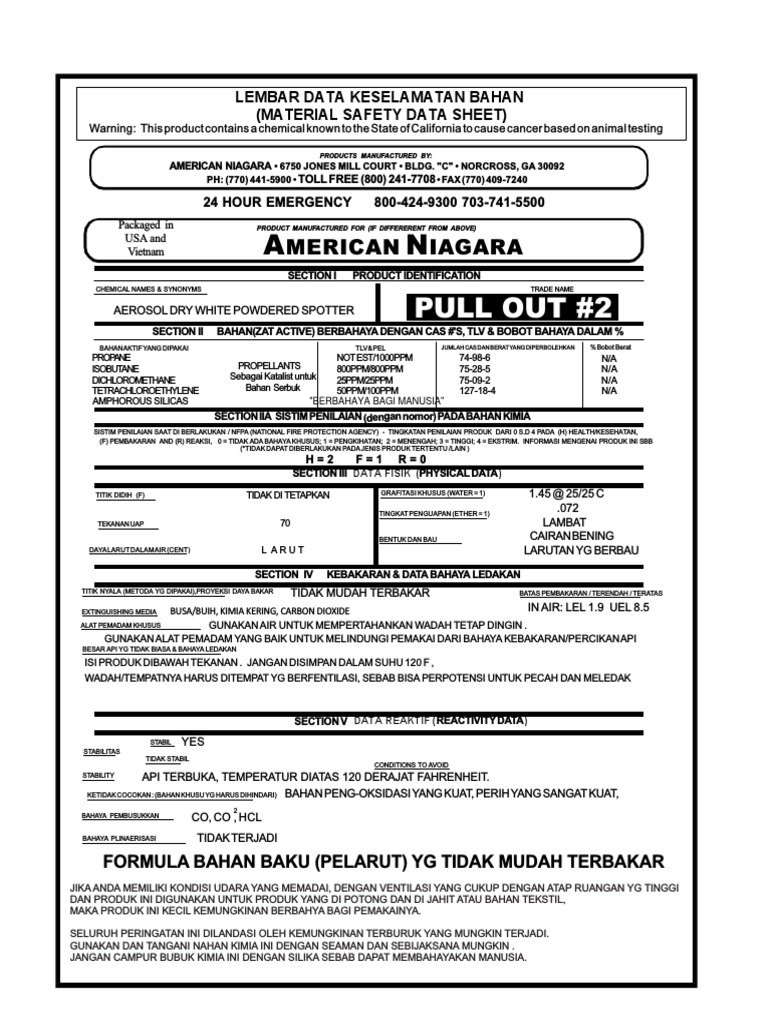 MSDS - Pull Out (OLD) | PDF