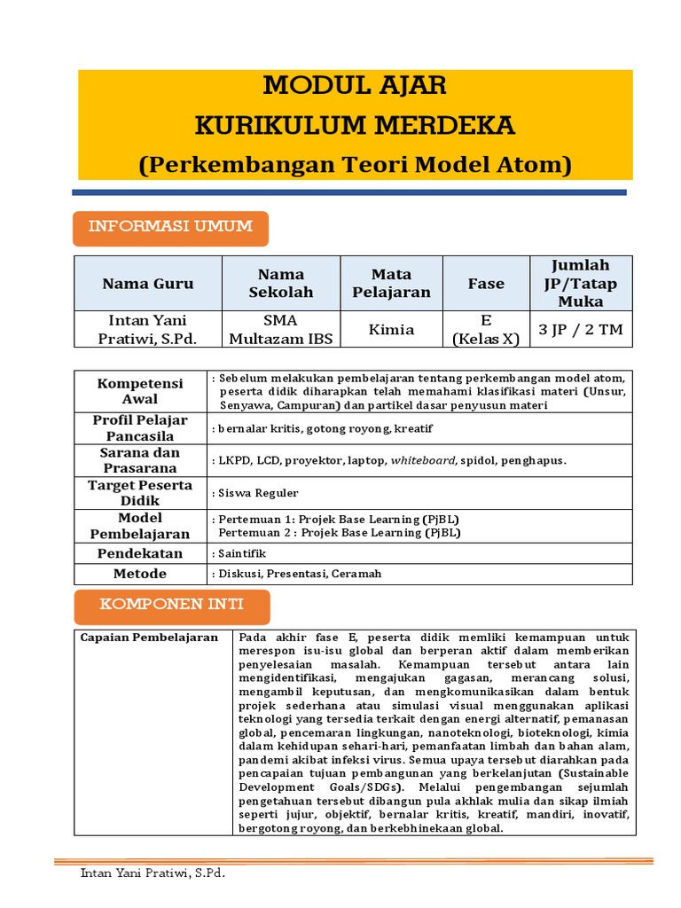 Modul Ajar - Perkembangan Model Atom | PDF