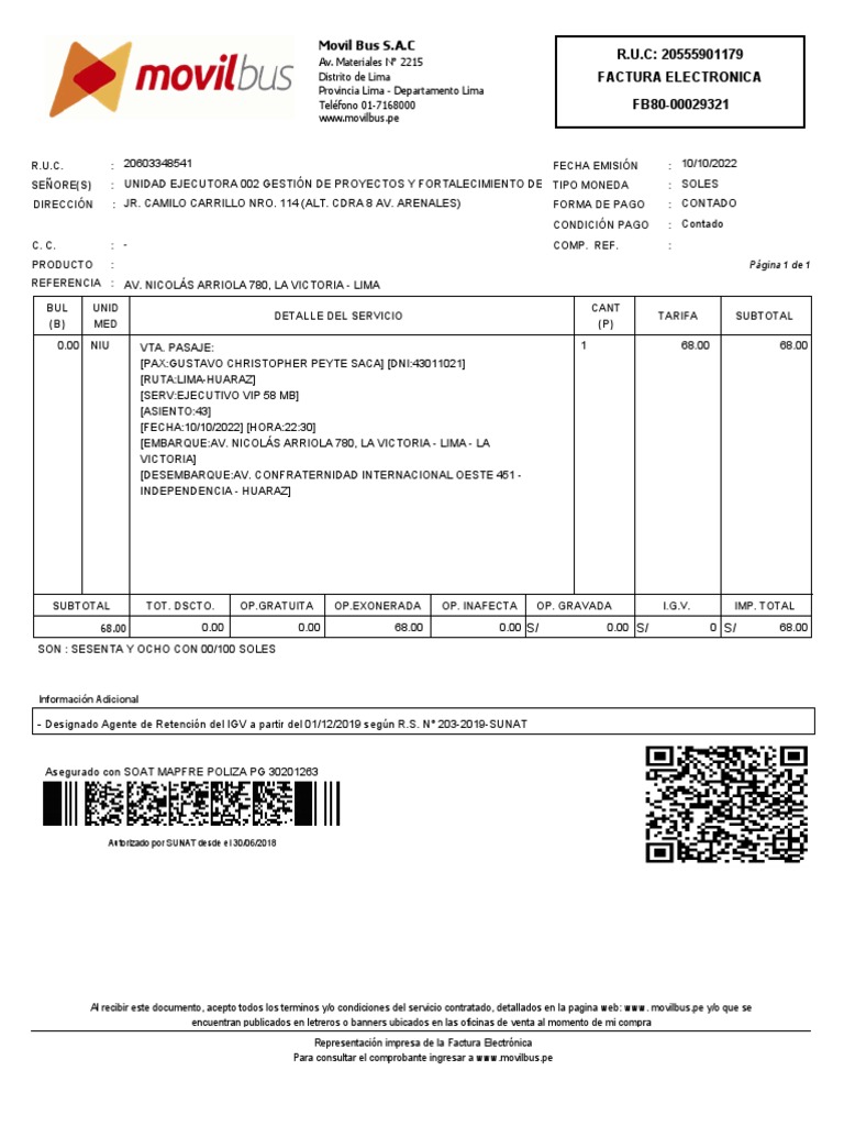 Factura Electrónica Movil Bus | PDF | Industrias de servicio ...