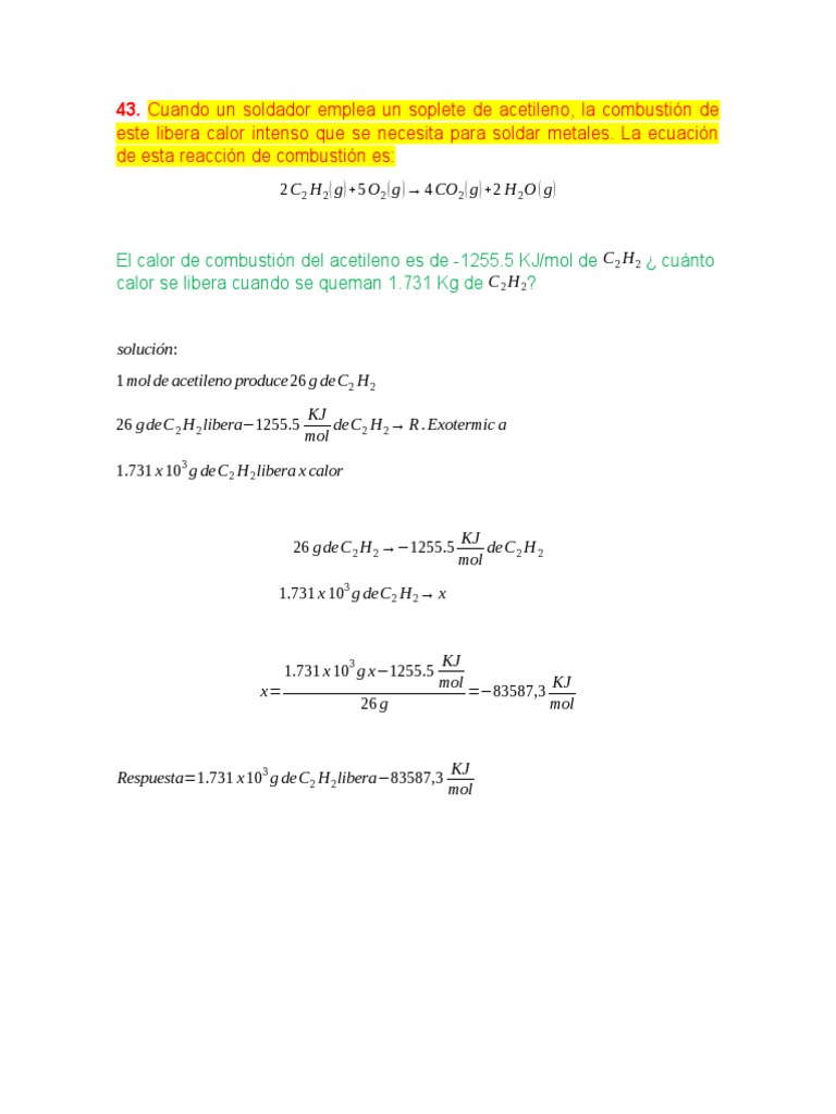 Calor liberado por acetileno y calorímetro | PDF | Combustión | Calor