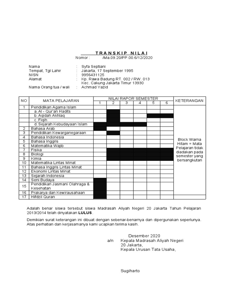 Transkip Nilai | PDF