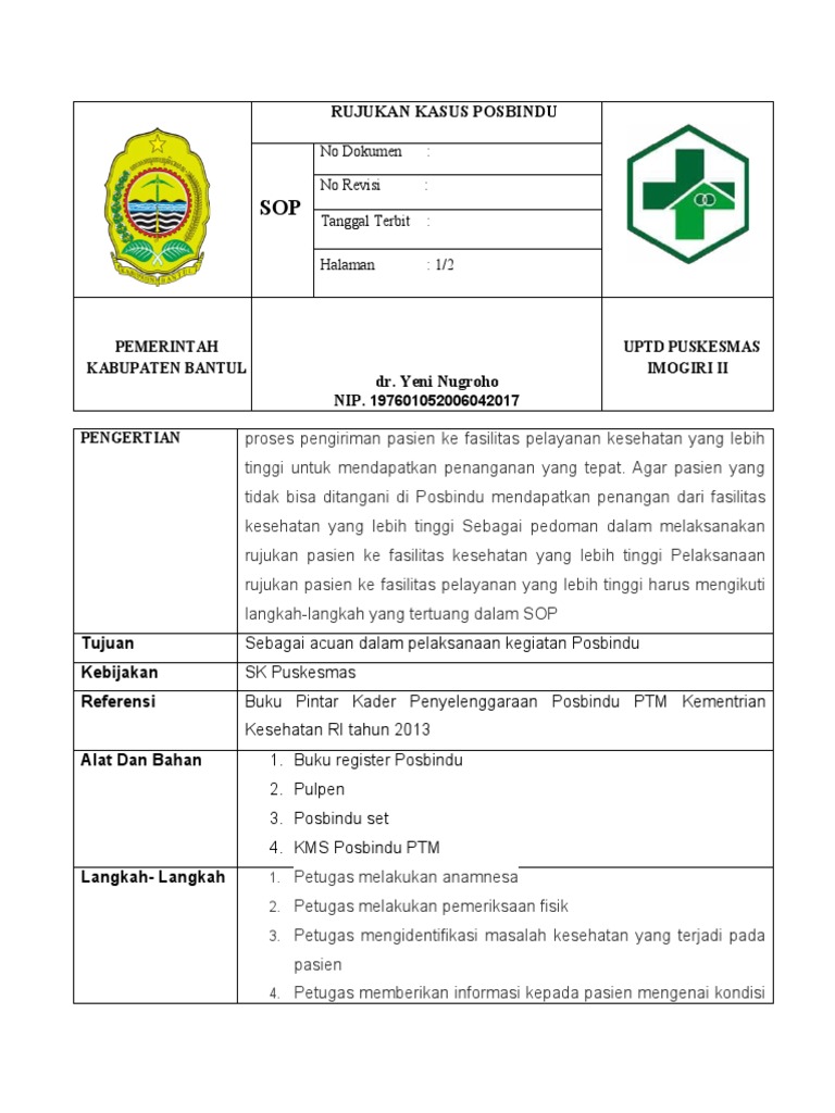 Sop Rujukan Kasus Posbindu | PDF