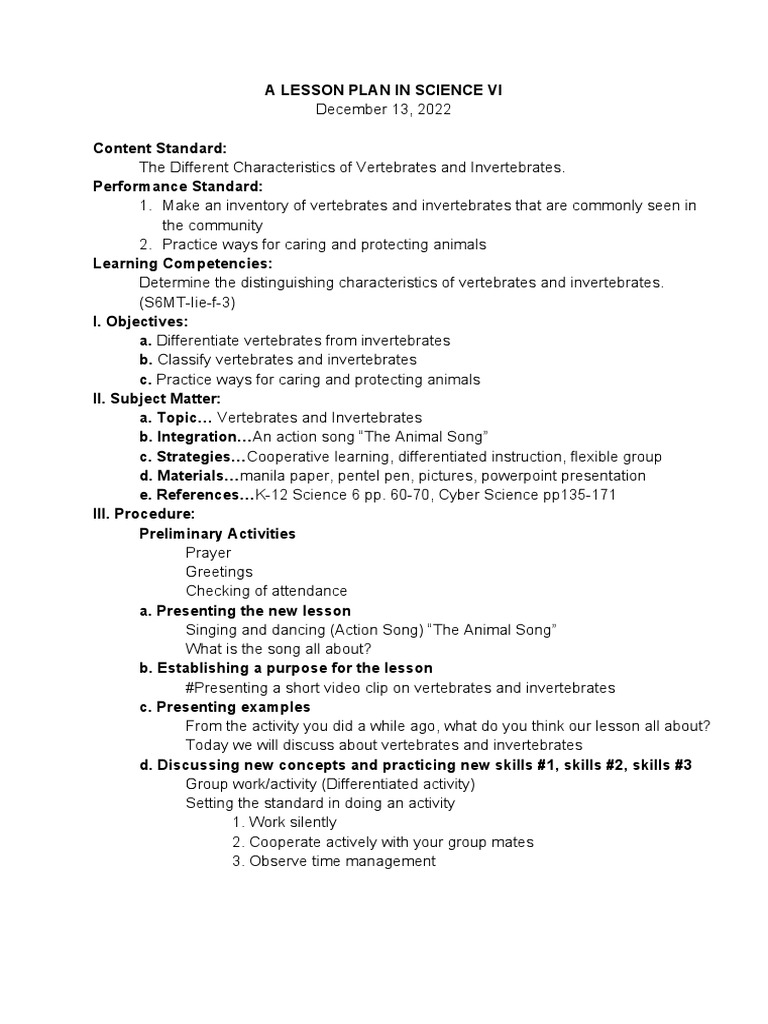 Lesson Plan in Science | PDF | Differentiated Instruction | Invertebrate