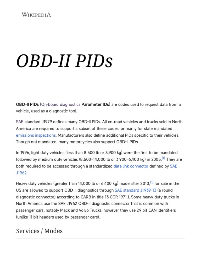 OBD-II PIDs - Wikipedia | PDF | Vehicle Technology | Internal Combustion Engine