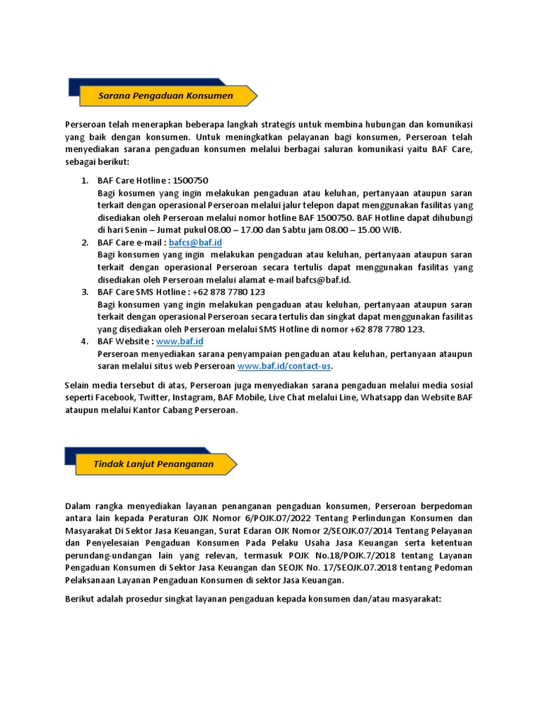 Sarana Pengaduan Konsumen BAF | PDF