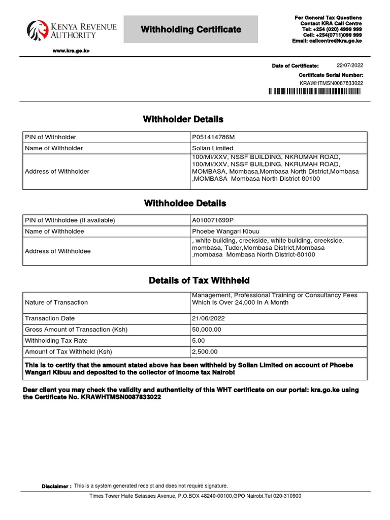 Withholding Certificate | PDF | Business | Public Finance