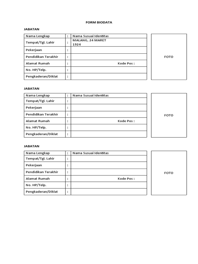 Form Biodata | PDF
