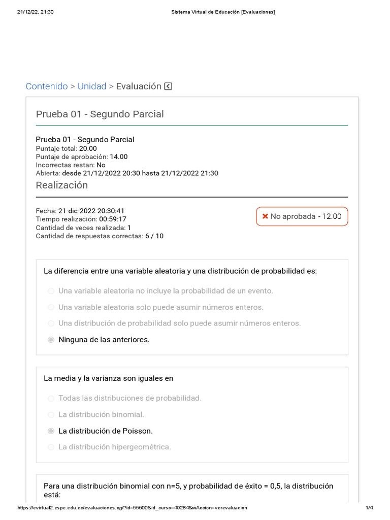 Evaluacion Parcial 2 Estadistica. | PDF | Probabilidad | Distribución de veneno