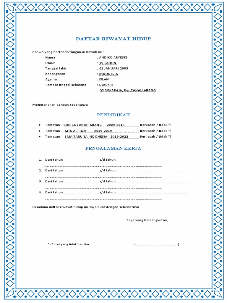 Daftar Riwayat Hidup Kosong 4 | PDF