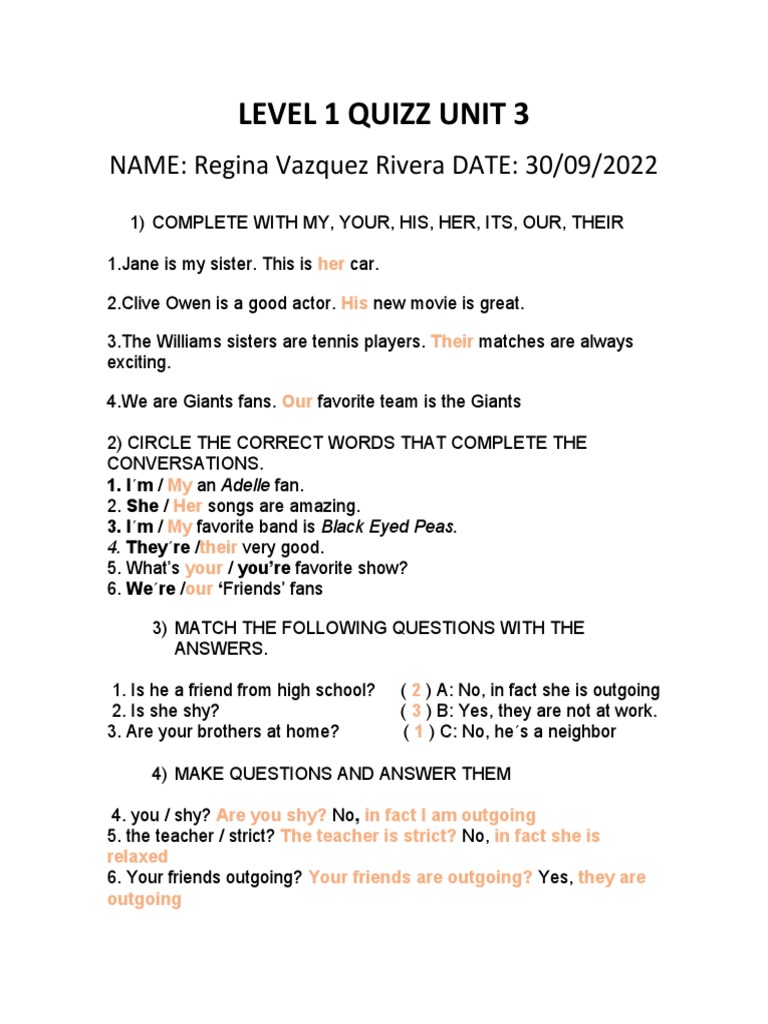 Level 1 Quiz Unit 3 | PDF | Sports & Recreation | Language Arts ...