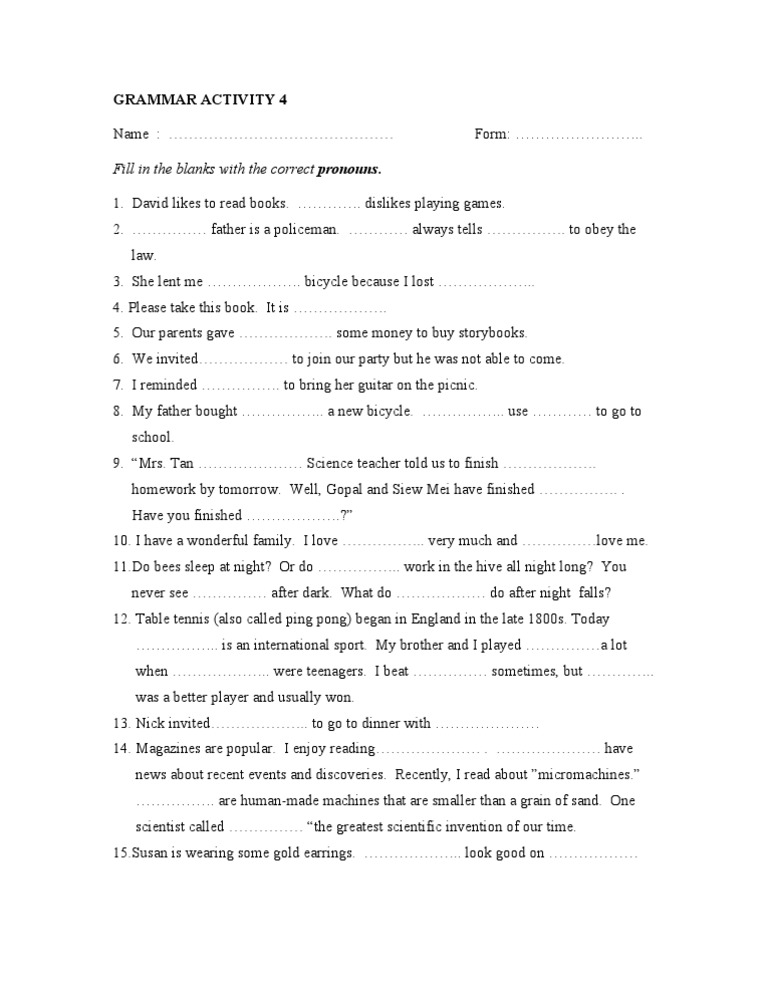 Grammar Activity 4 | PDF | Games & Activities | Home & Garden