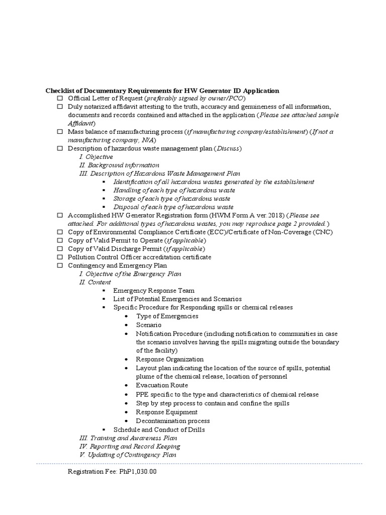 HW Generator ID Application Checklist | PDF | Hazardous Waste | Safety