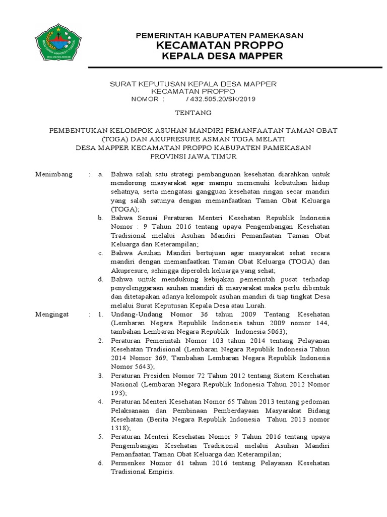 SK Pembentukan Kelompok Asman Toga | PDF | Kesehatan Holistik