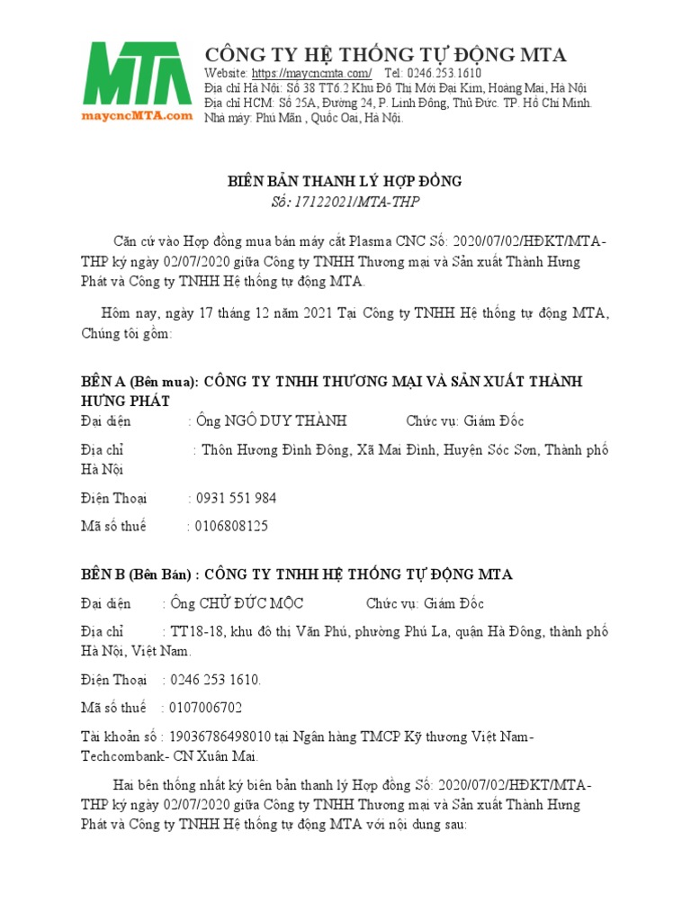 Biên B N Thanh Lý H P Đ NG | PDF