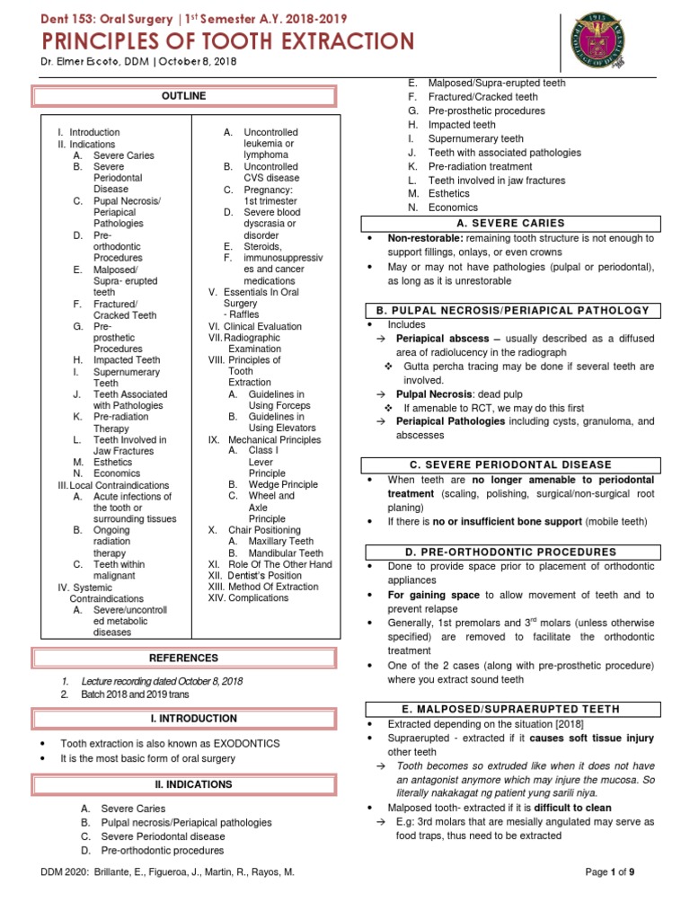 DENT 153 Trans 2-1 Principles of Tooth Extraction | PDF | Dental ...