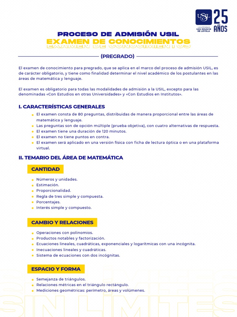 Temario Proceso Admision Examen Conocimientos Pregrado y Epg 2021 02 | PDF | Prueba (evaluación ...