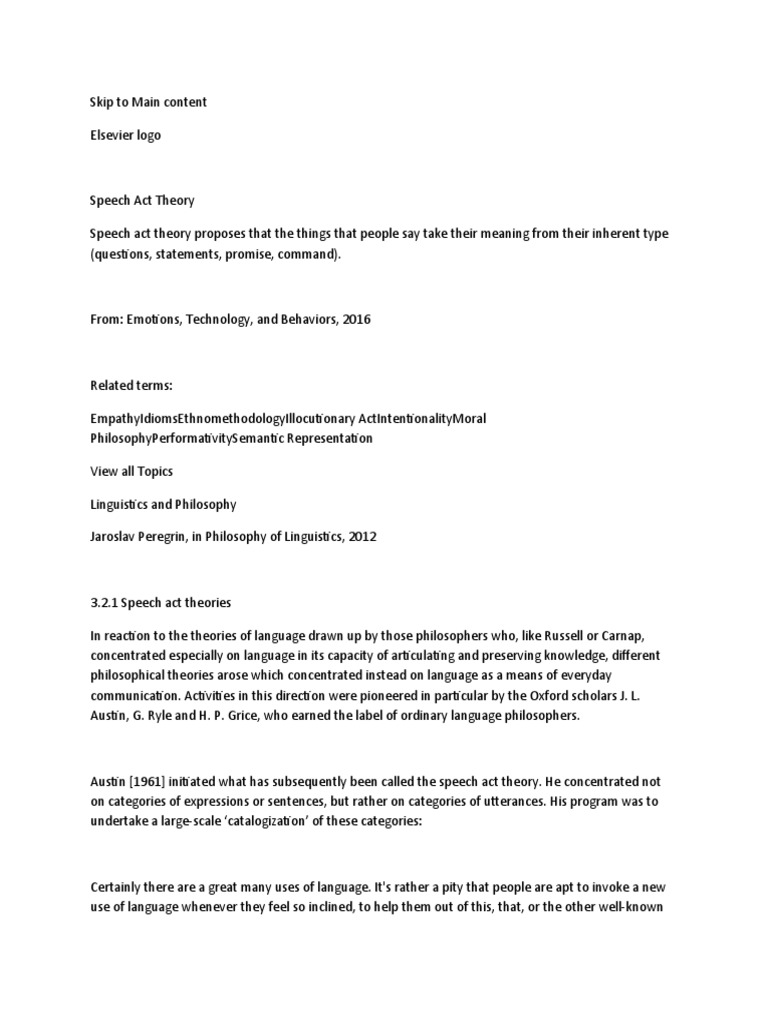 Speech Act Theory Hilip Wps Office Pdf Medical Diagnosis Philosophical Theories 