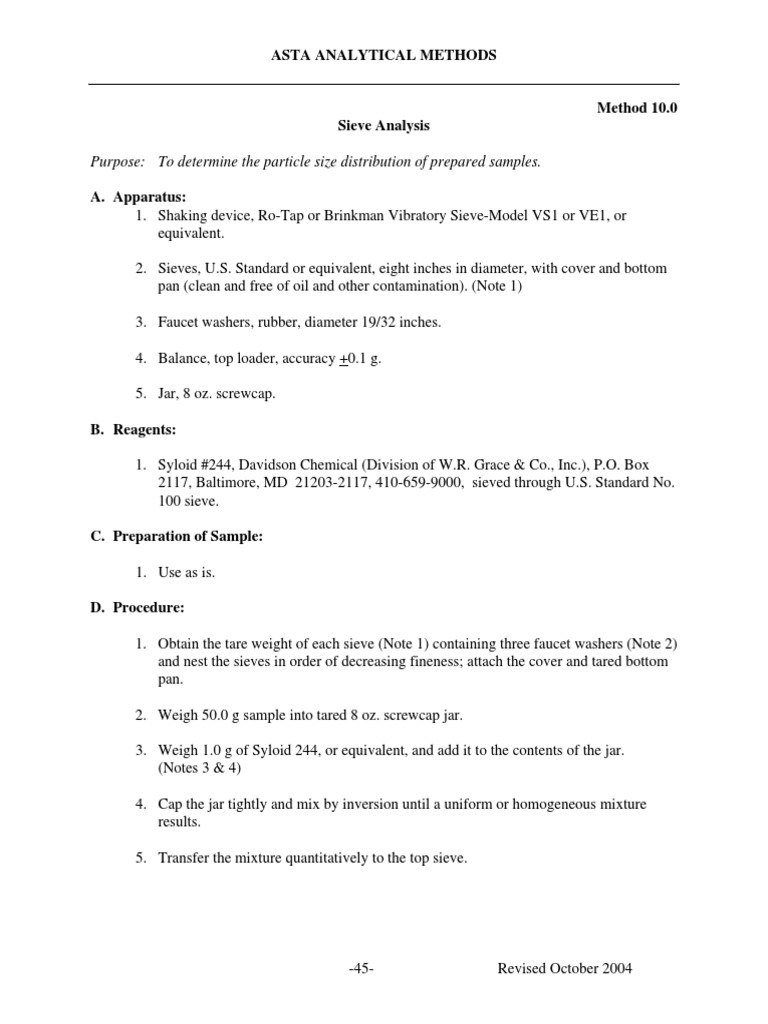 Asta Method 10.0 | PDF | Particle Size Distribution | Materials
