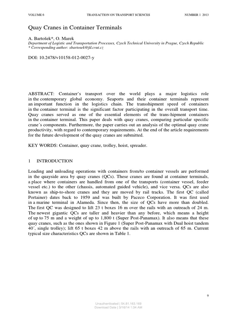 Quay Cranes in Container Terminals | PDF | Crane (Machine) | Transport