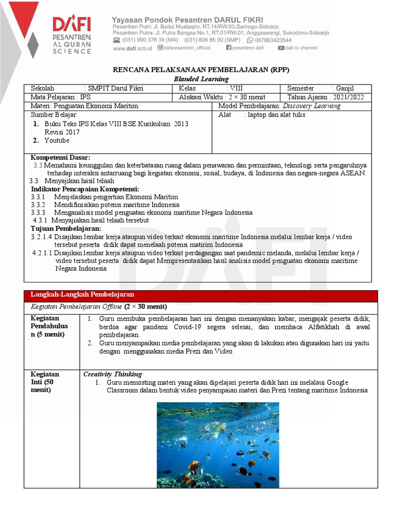 RPP IPS Kelas VIII: Ekonomi Maritim | PDF