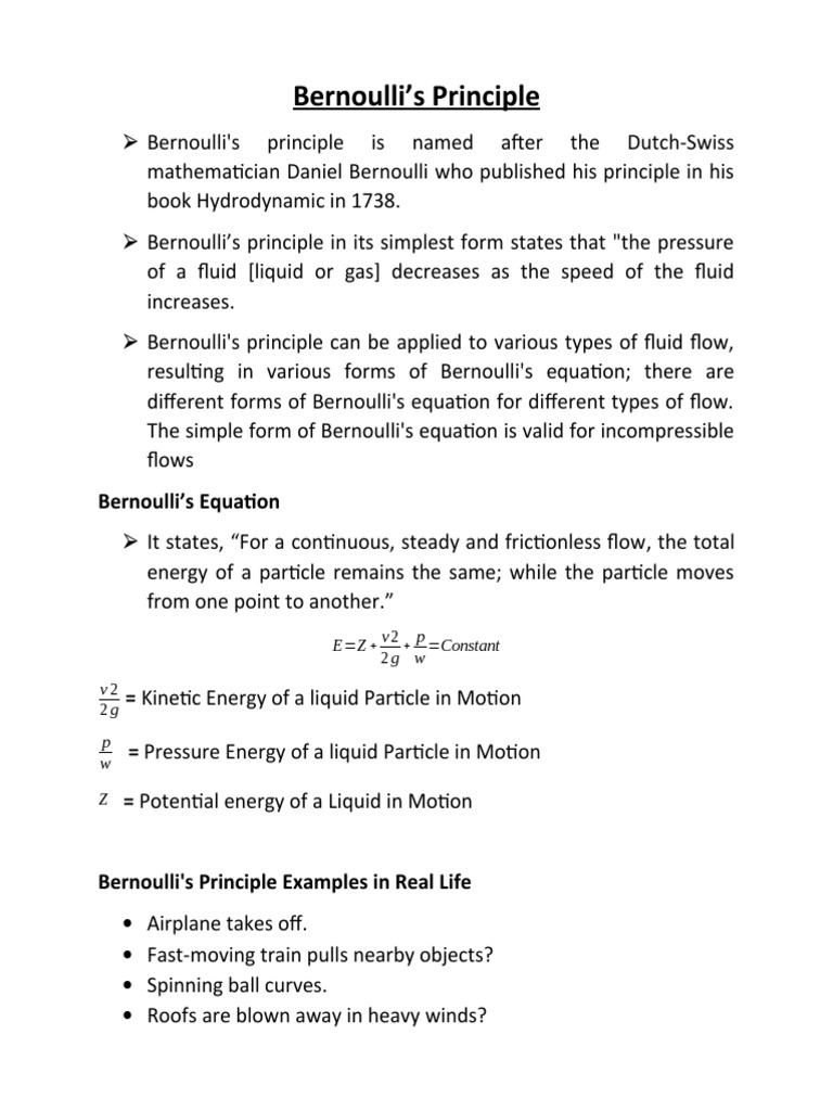 Bernoulli's Principle | PDF | Philosophy | Science & Mathematics