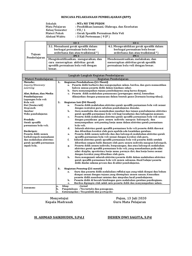 7.1b RPP Pjok Bola Voli | PDF