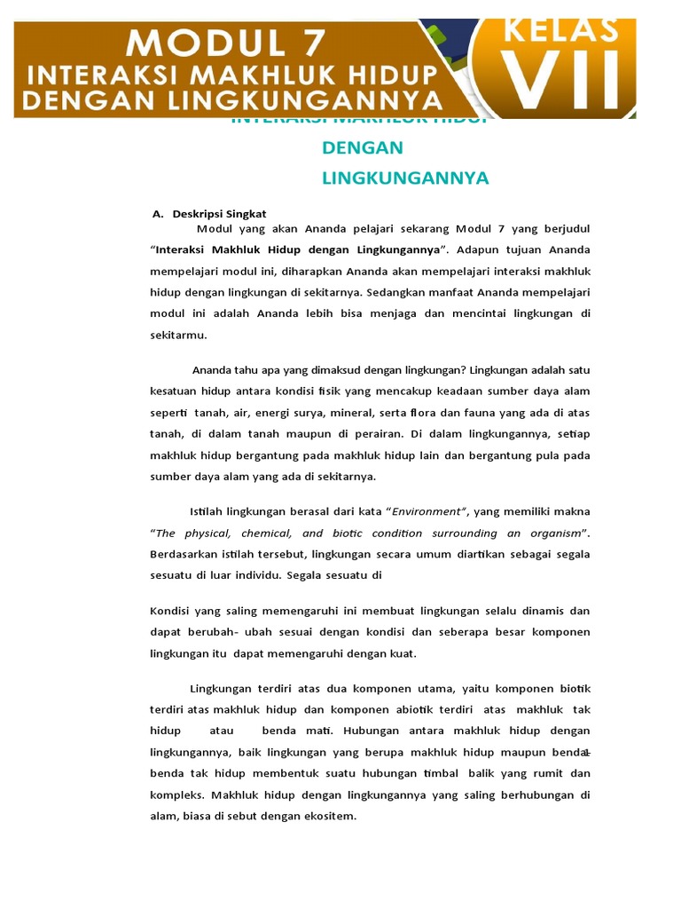 IPA - MODUL MIS 7 - Interaksi Makhluk Hidup Dan Lingkungannya | PDF