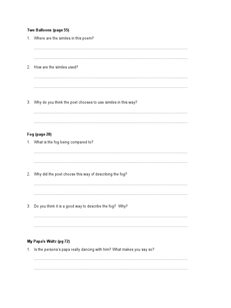 Poetry Worksheet | PDF | Poetry | Writing