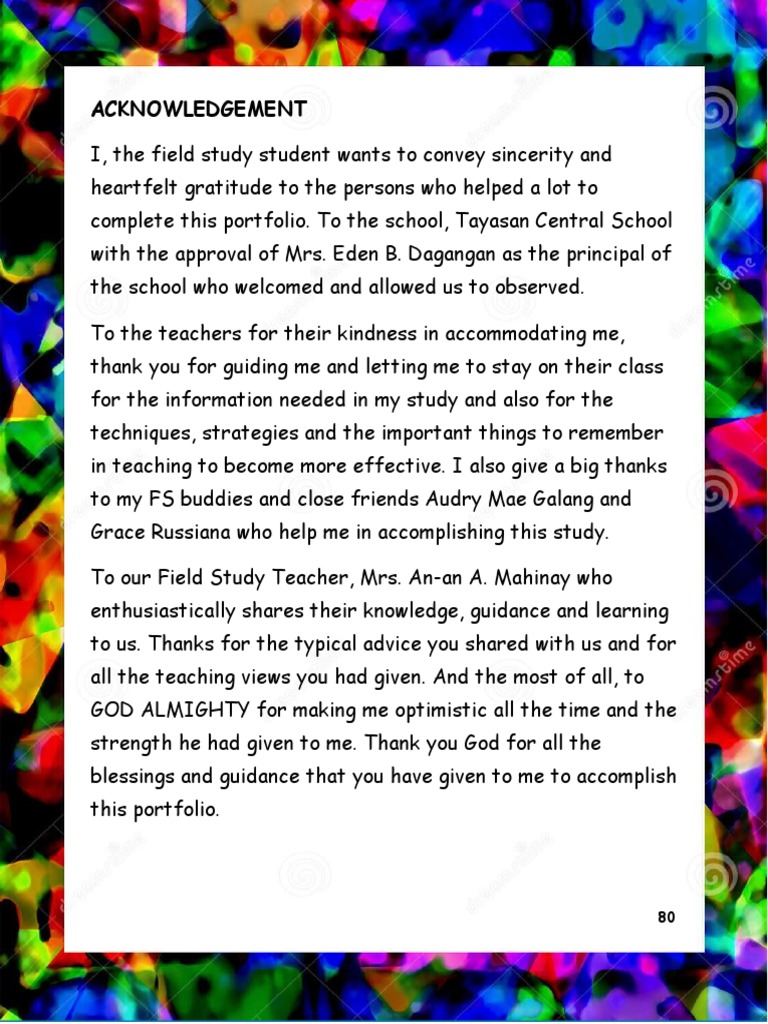 Acknowledgement for Field Study Portfolio | PDF