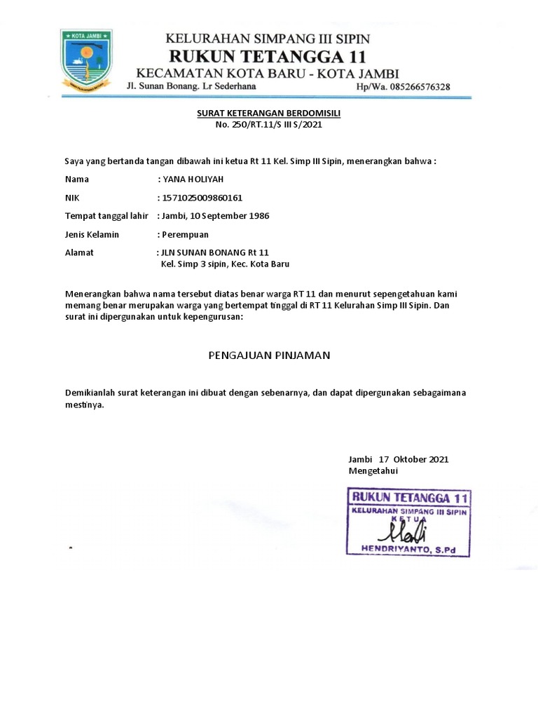 Surat Keterangan Domisili Warga RT 11 | PDF