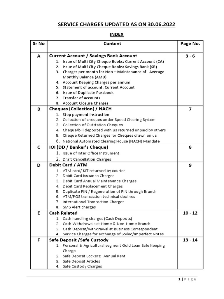 150722-Revision in Service Charges Updated As On 30062022 | PDF ...