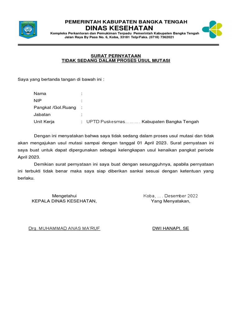 Contoh Surat Keterangan Tidak Sedang Dalam Proses Usul Mutasi | PDF