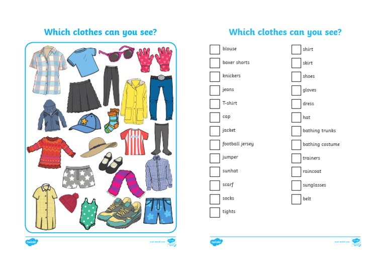English Clothes Vocabulary List | PDF