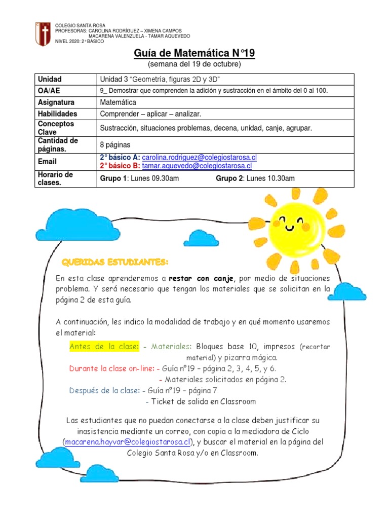 2 Básico Matemática Guía 19 Pdf Sustracción Matemáticas
