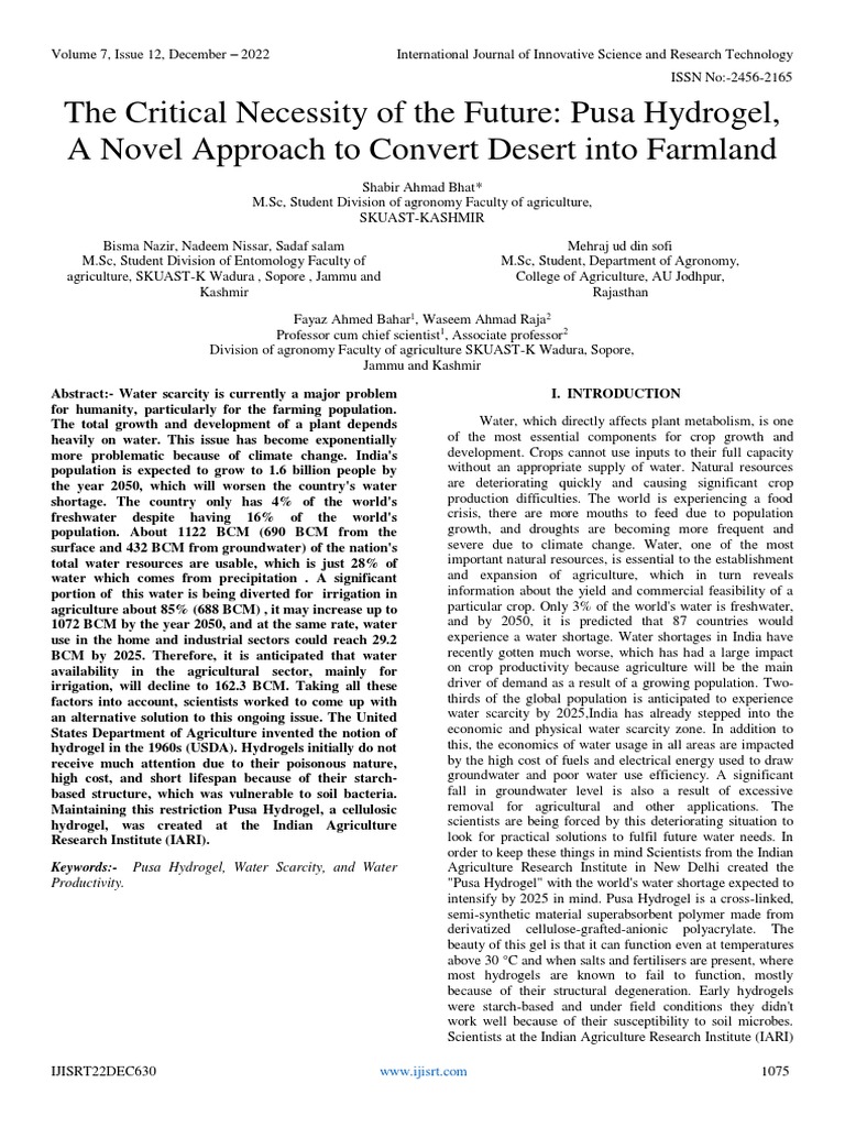 The Critical Necessity of The Future Pusa Hydrogel, A Novel Approach To ...