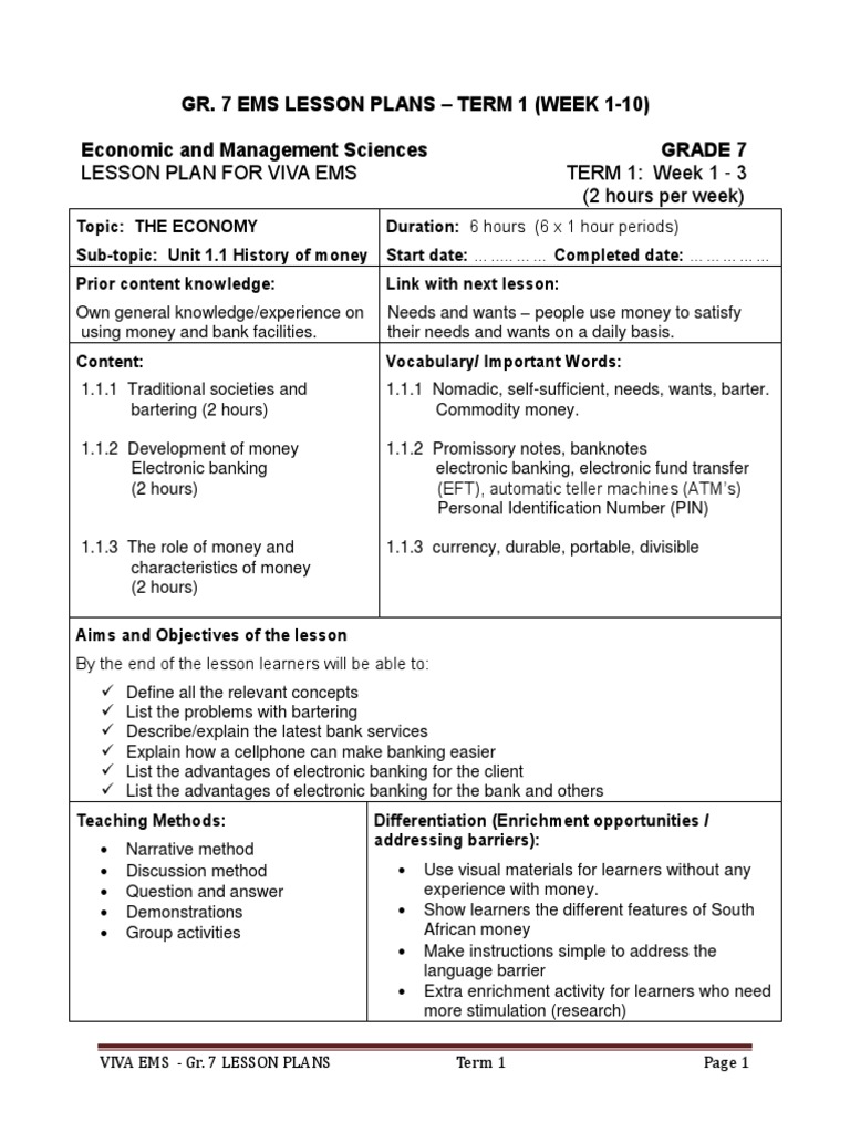 EMS Term 1 Lesson Plans | PDF | Teaching Method | Lesson Plan EMS Term 1 Lesson Plans | PDF | Teaching Method | Lesson Plan