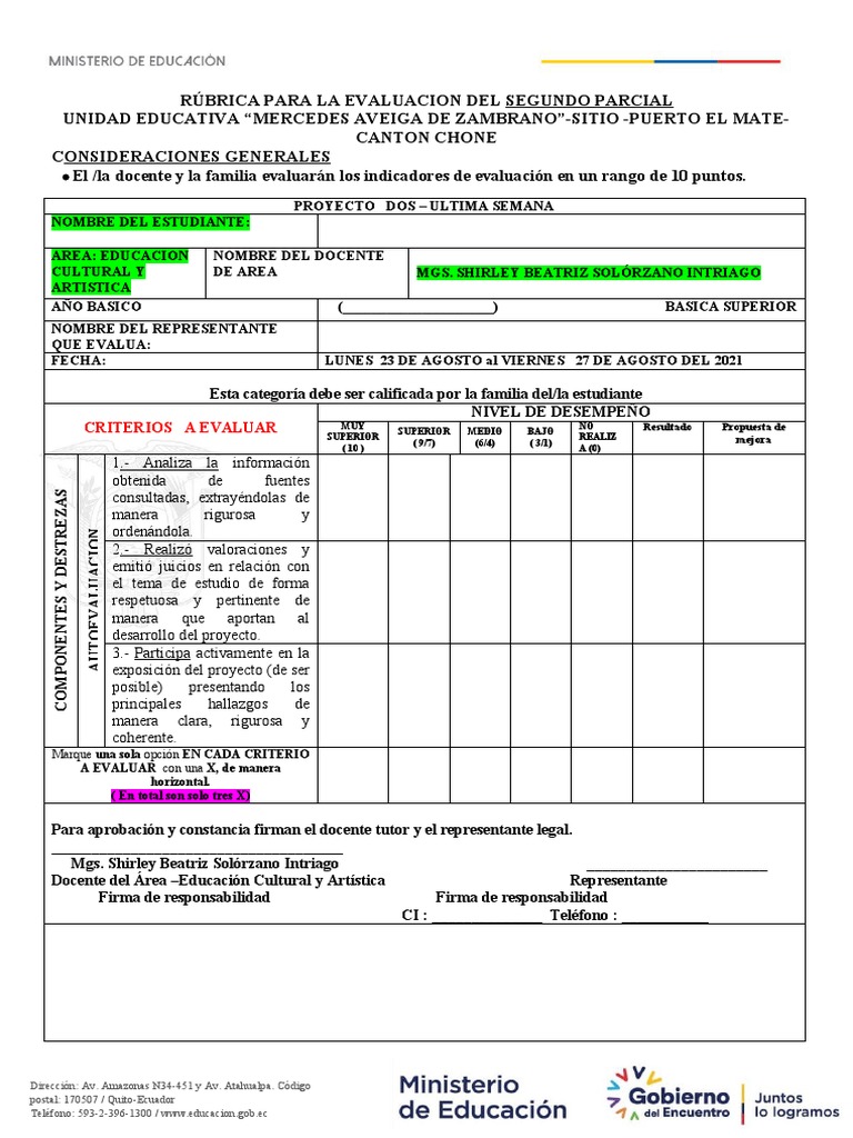 Rubrica de Evaluacion Parcial | PDF | Evaluación | Maestros