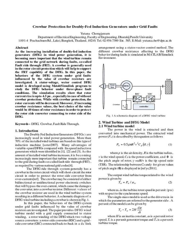 Crowbar Protection For Doubly-Fed Induction Generators Under Grid ...