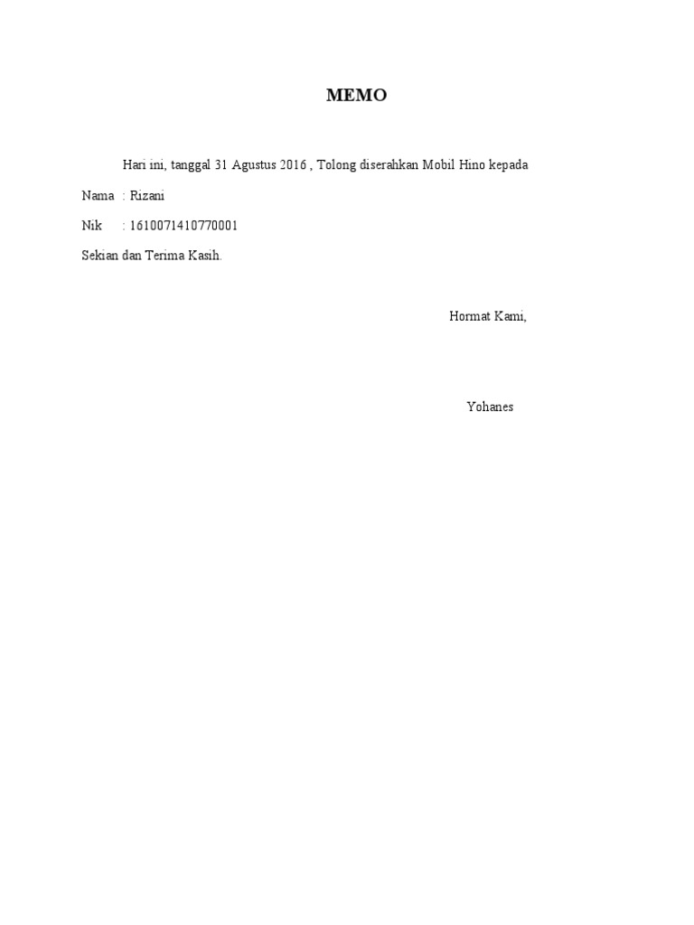 Memo Ambil Mobil | PDF