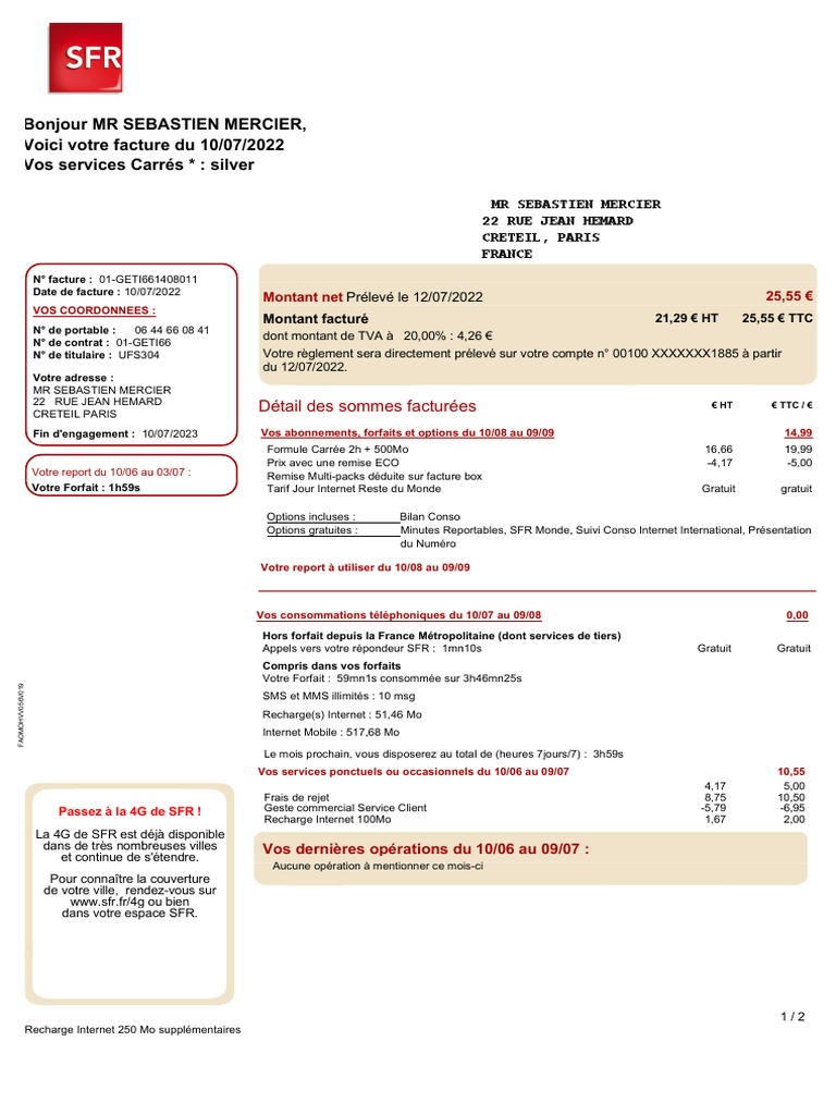 Facture SFR New | PDF | Facture