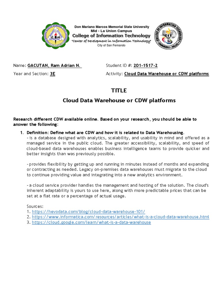 Cloud Data Warehouse or CDW Platforms | PDF | Cloud Computing | Data Warehouse