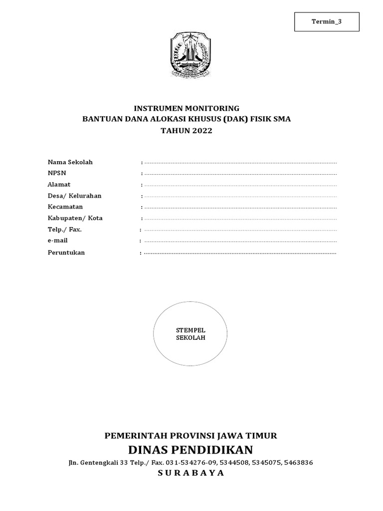 Instrumen Monev Dak Fisik 2022 Pencairan Termin 3 Edit | PDF